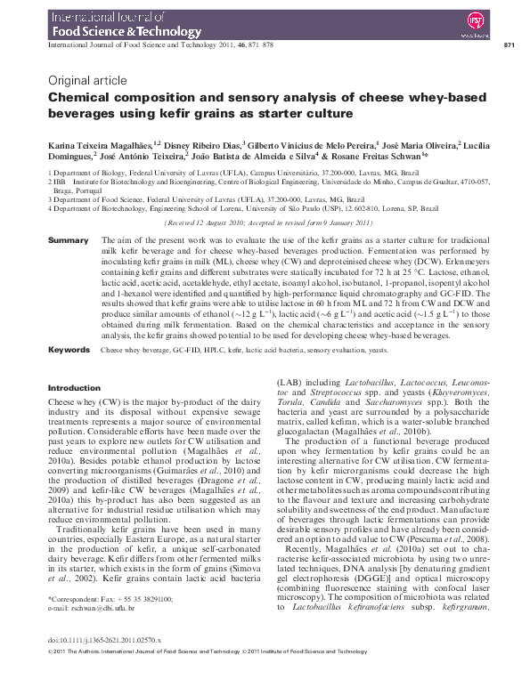 (PDF) Chemical composition and sensory analysis of cheese whey-based ...