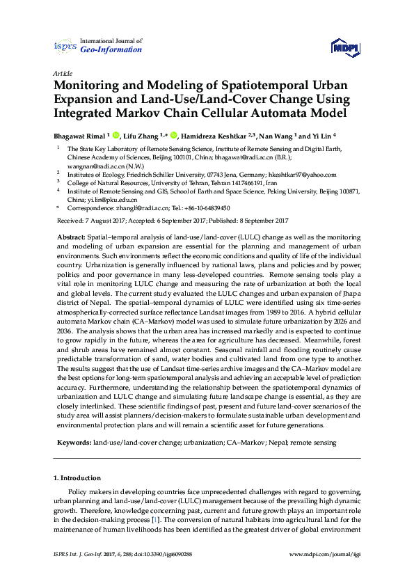 Pdf Monitoring And Modeling Of Spatiotemporal Urban Expansion And