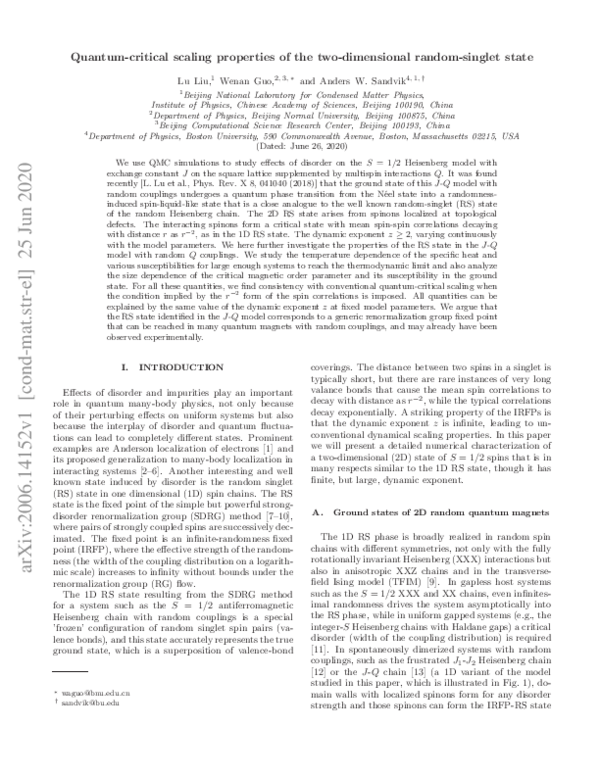 (PDF) Quantum-critical scaling properties of the two-dimensional random ...