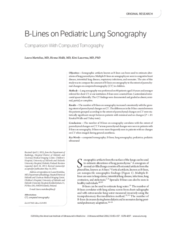 (PDF) B-Lines on Pediatric Lung Sonography