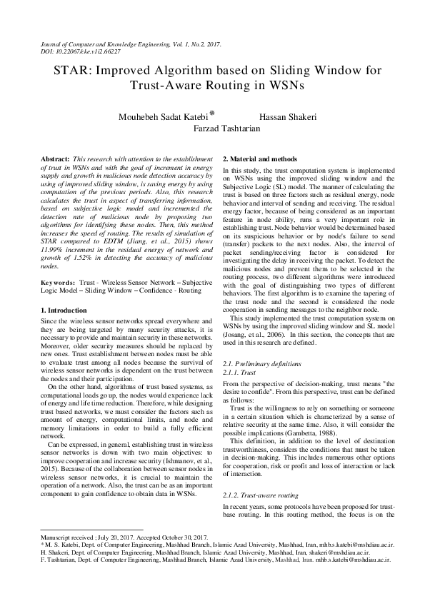 (PDF) STAR: Improved Algorithm based on Sliding Window for Trust-Aware ...