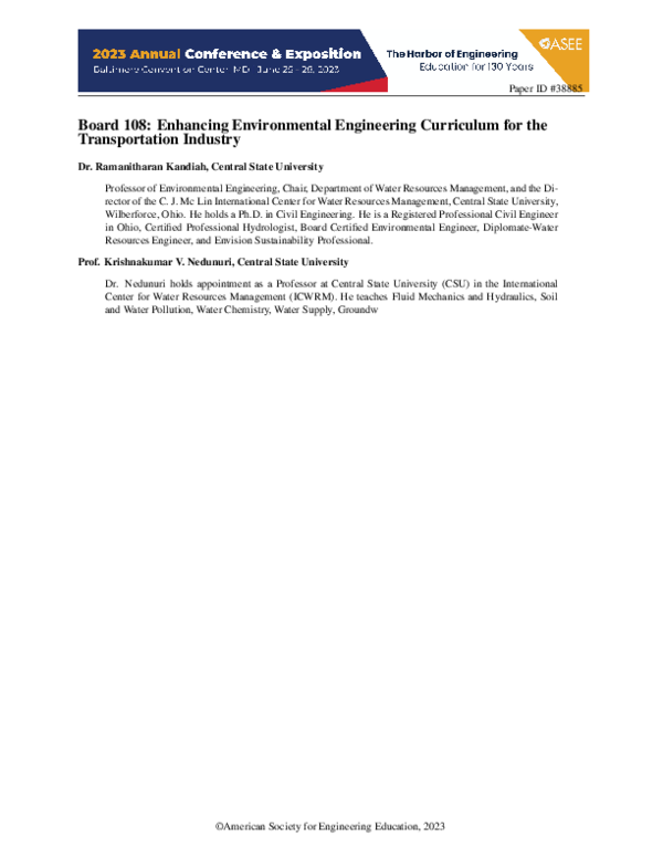 (PDF) Board 108: Enhancing Environmental Engineering Curriculum for the ...