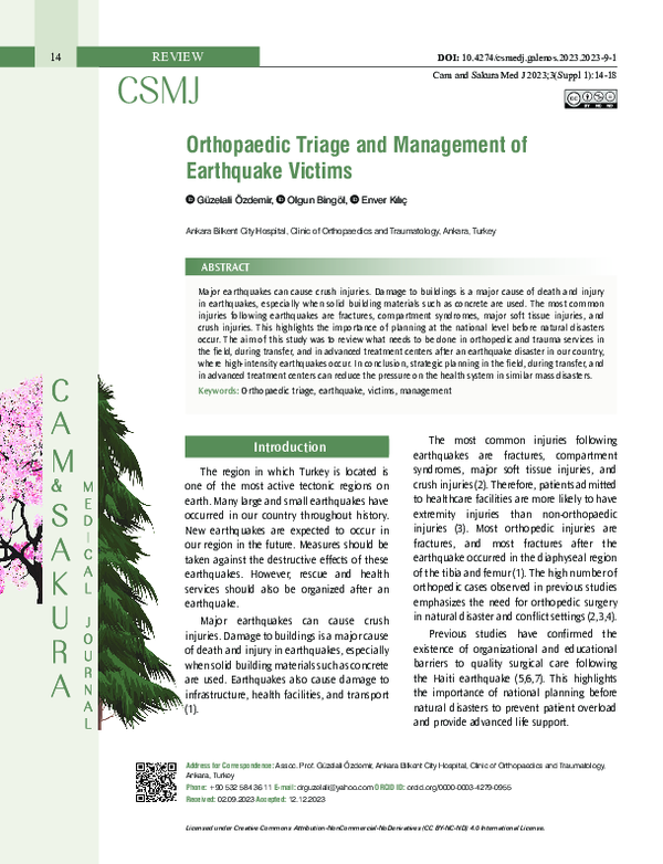 (PDF) Orthopaedic Triage and Management of Earthquake Victims