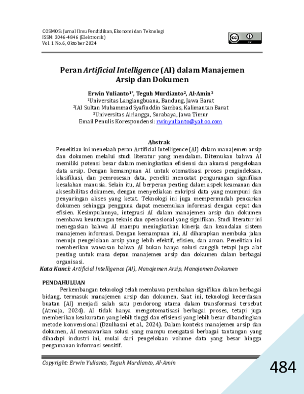(PDF) Peran Artificial Intelligence (AI) dalam Manajemen Arsip dan Dokumen