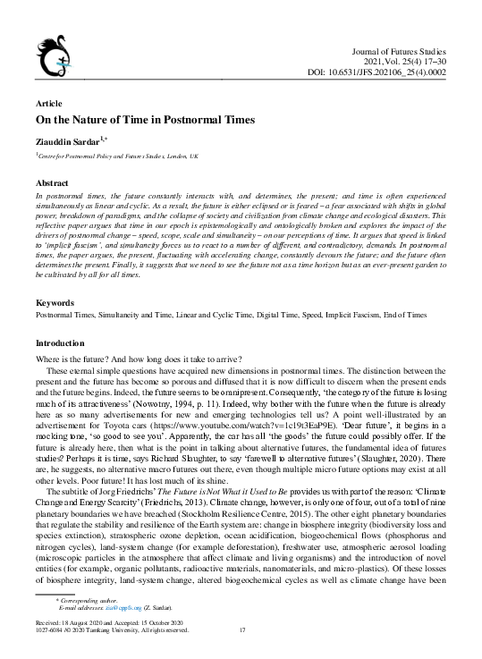 (PDF) On the Nature of Time in Postnormal Times