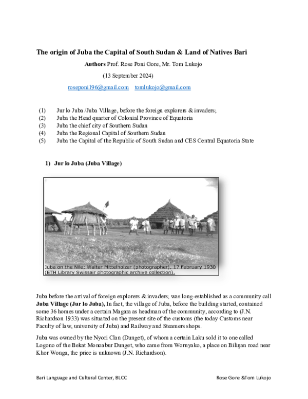 (PDF) The origin of Juba the Capital of South Sudan & Land of Natives Bari