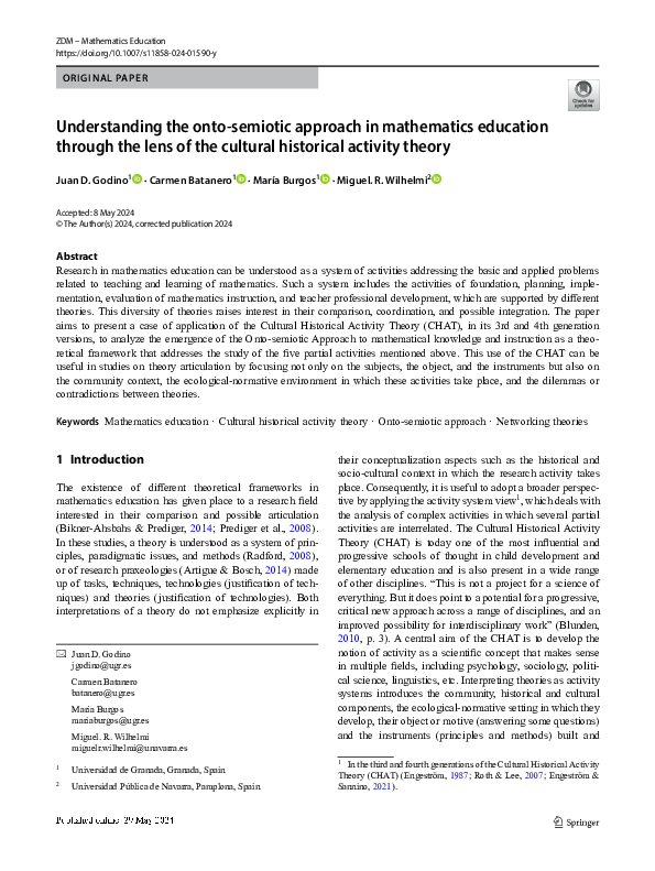 (PDF) Understanding the onto-semiotic approach in mathematics education through the lens of the ...