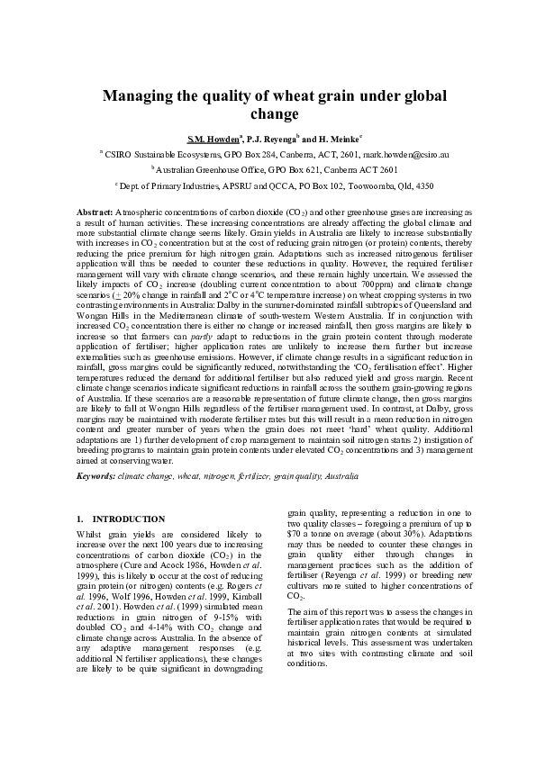 (PDF) Managing the quality of wheat grain under global change