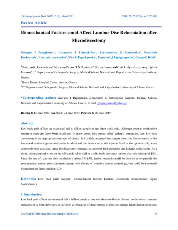 (PDF) Biomechanical Factors could Affect Lumbar Disc Reherniation after ...