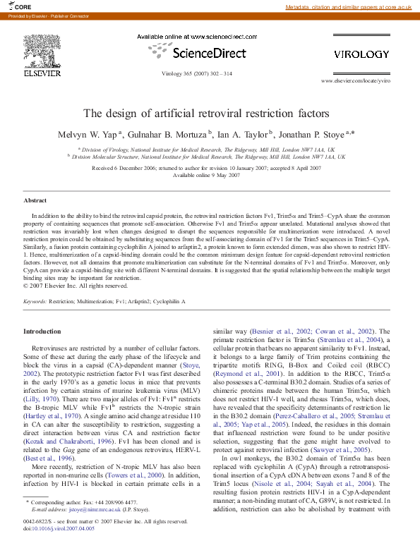 (PDF) The design of artificial retroviral restriction factors