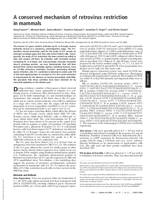 (PDF) A conserved mechanism of retrovirus restriction in mammals