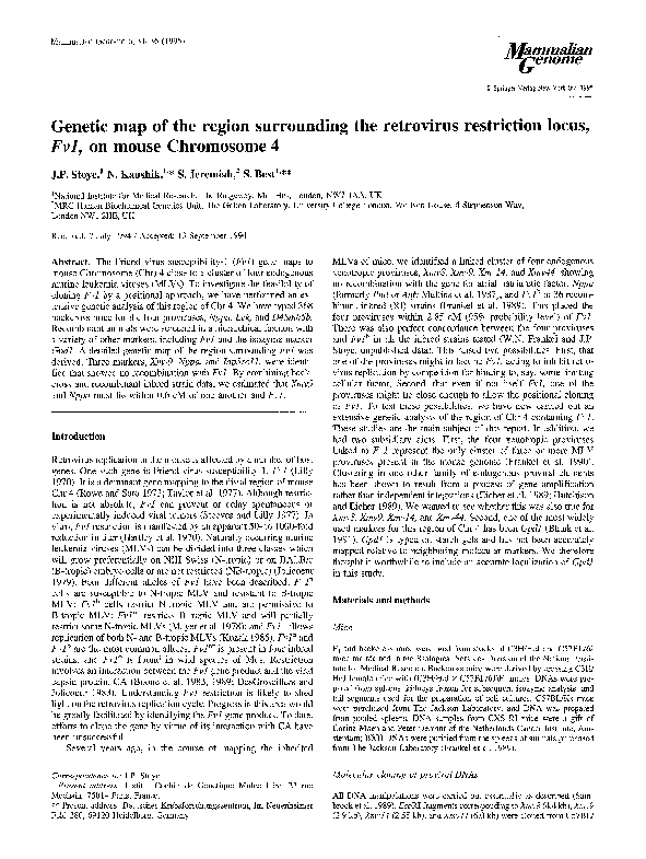 (PDF) Genetic map of the region surrounding the retrovirus restriction ...