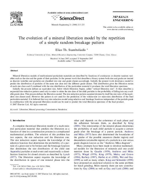 (PDF) The evolution of a mineral liberation model by the repetition of ...