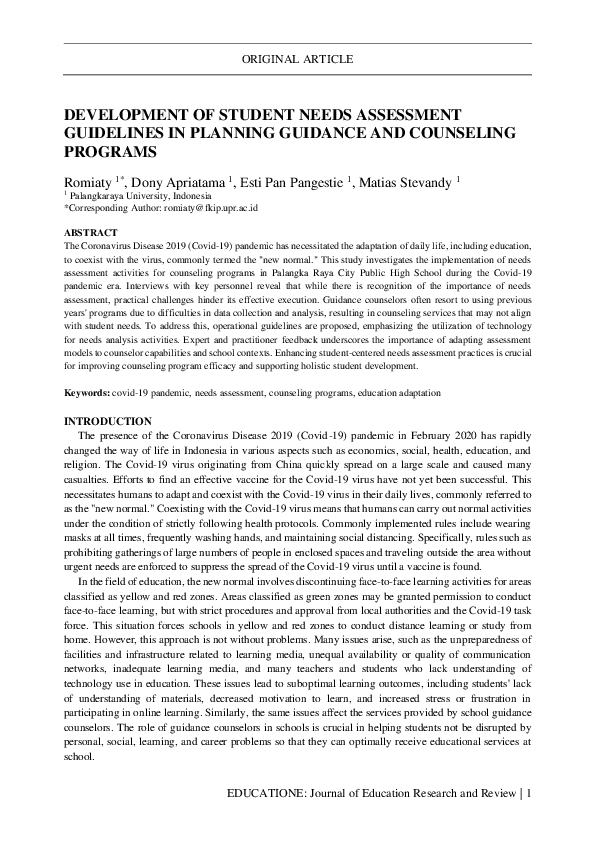 (PDF) Development of Student Needs Assessment Guidelines in Planning ...