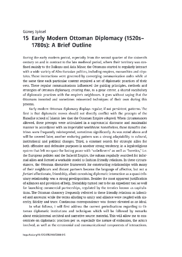 (PDF) Early Modern Ottoman Diplomacy (1520s–1780s): A Brief Outline