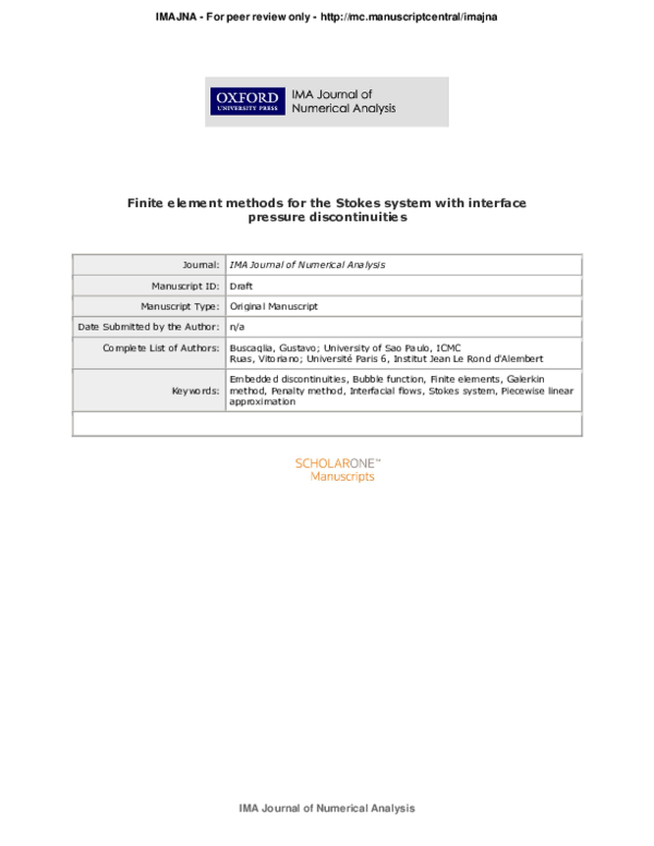 (PDF) Finite element methods for the Stokes system with interface ...