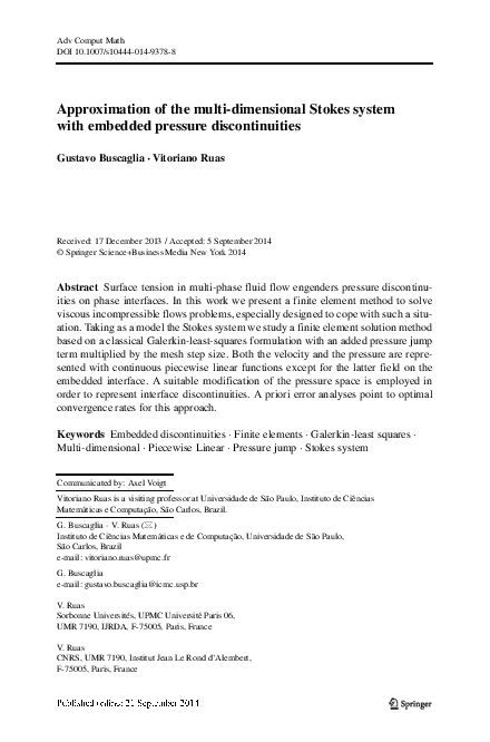 (PDF) Approximation of the multi-dimensional Stokes system with embedded pressure ...