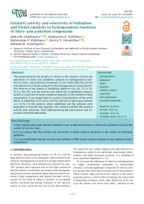 (PDF) Catalytic activity and selectivity of Palladium and Nickel ...