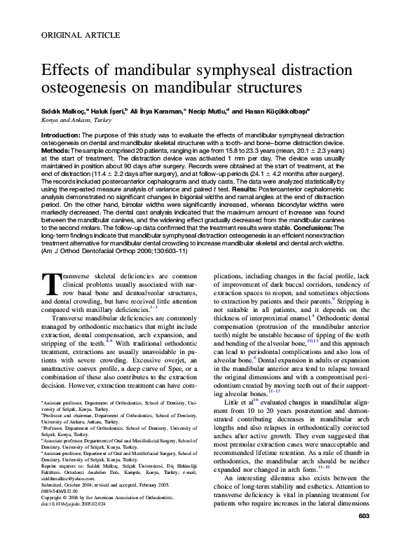 (PDF) Effects of mandibular symphyseal distraction osteogenesis on ...
