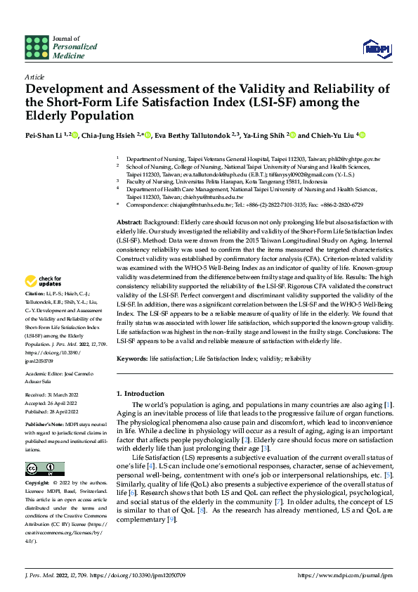 (PDF) Development and Assessment of the Validity and Reliability of the Short-Form Life ...