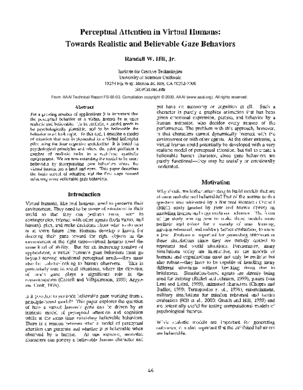 (PDF) Perceptual Attention in Virtual Humans: Towards Realistic and Believable Gaze Behaviors