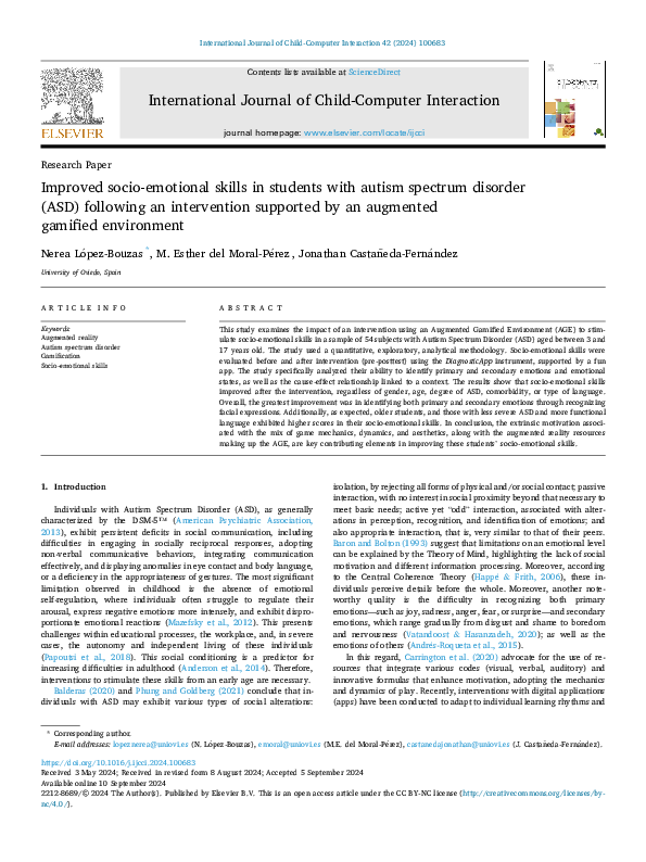 (PDF) Improved socio-emotional skills in students with autism spectrum disorder (ASD) following ...