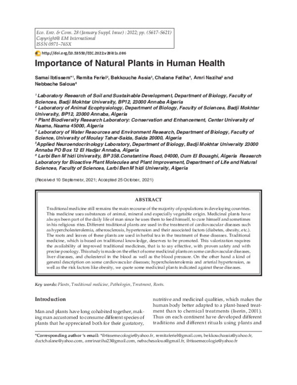 (PDF) Importance of Natural Plants in Human Health