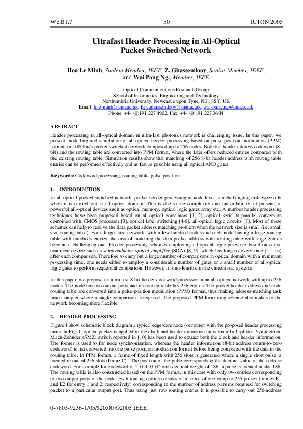 (PDF) Ultrafast header processing in all-optical packet switched-network | nguyen hao - Academia.edu