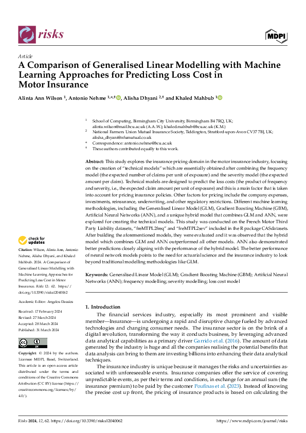 (PDF) A Comparison of Generalised Linear Modelling with Machine Learning Approaches for ...