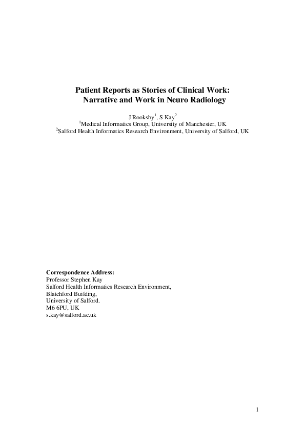 (PDF) Patient Reports as Stories of Clinical Work: Narrative and Work ...