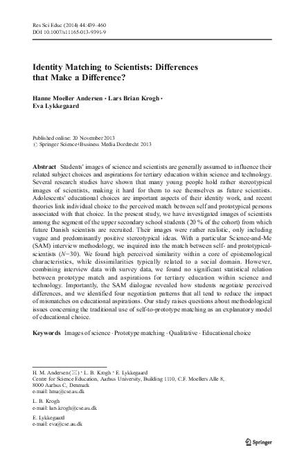 (PDF) Identity Matching to Scientists: Differences that Make a Difference?