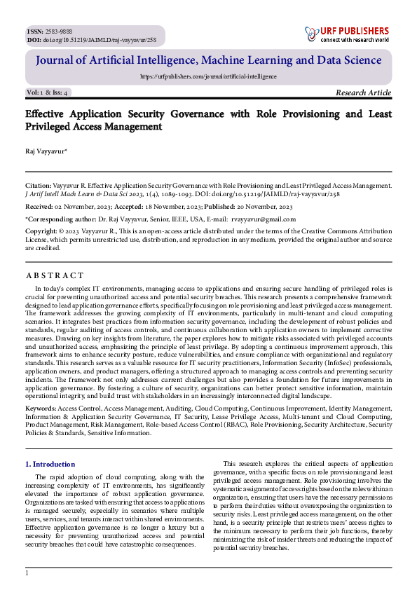 (PDF) Effective Application Security Governance with Role Provisioning and Least Privileged ...