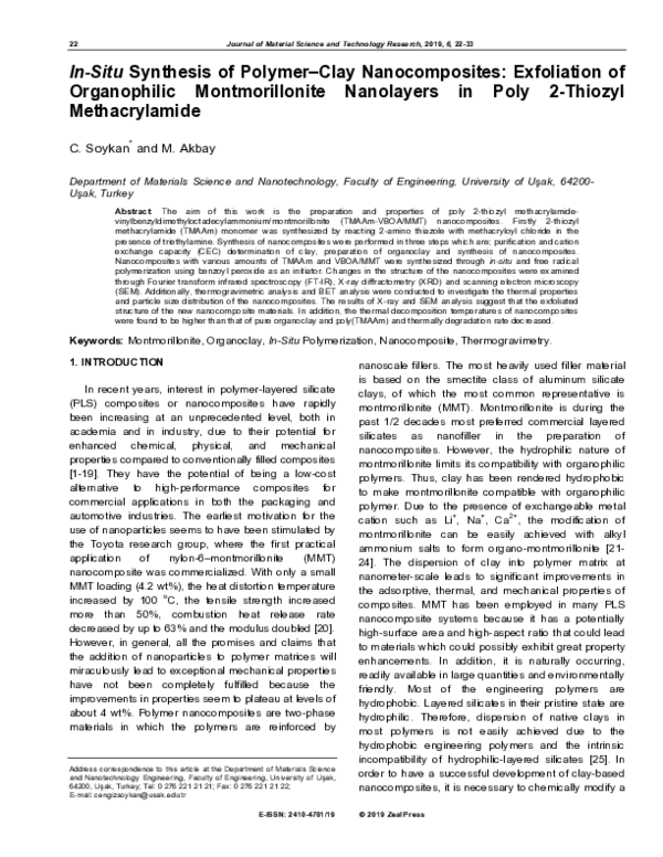 (PDF) In-Situ Synthesis of Polymer–Clay Nanocomposites: Exfoliation of ...