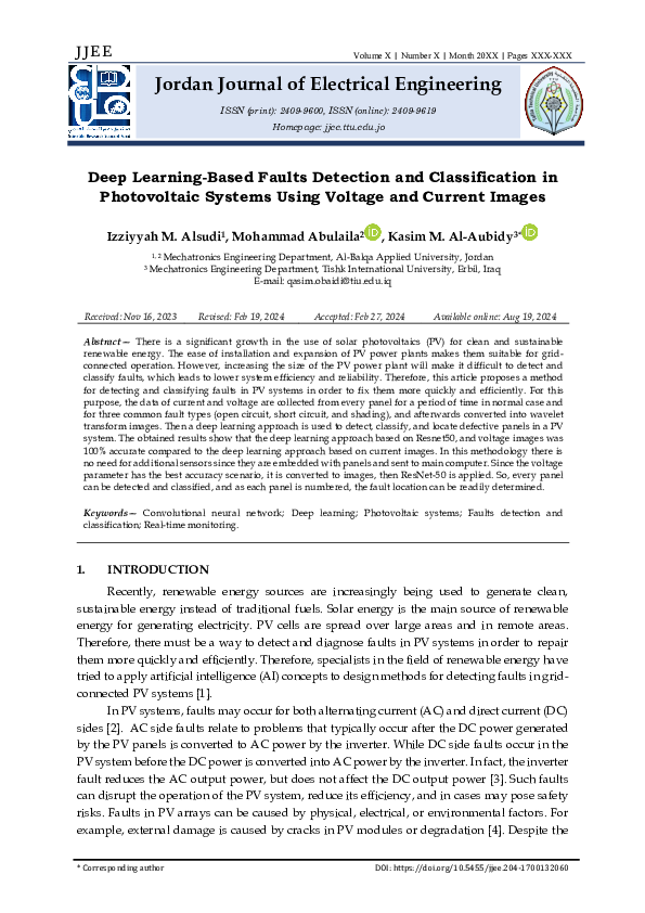 Pdf Deep Learning Based Faults Detection And Classification In Photovoltaic Systems Using
