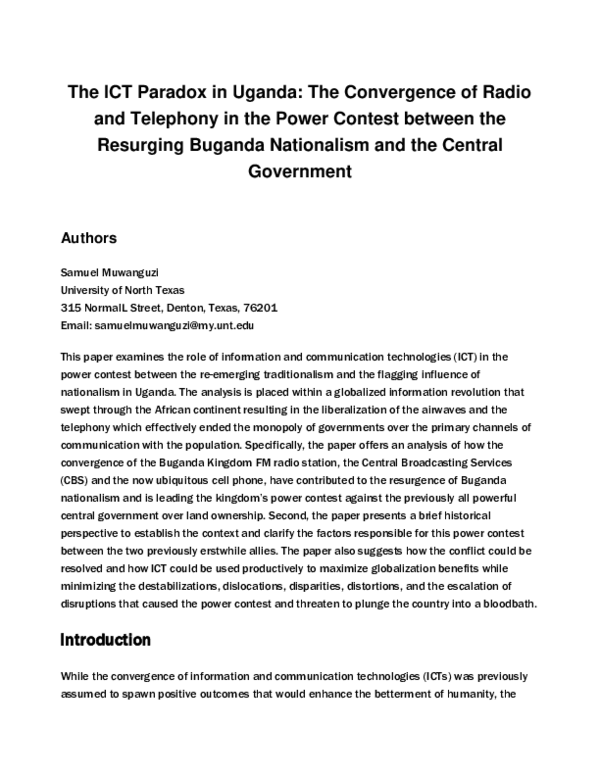 (PDF) The ICT paradox in Uganda: The convergence of radio and telephony ...