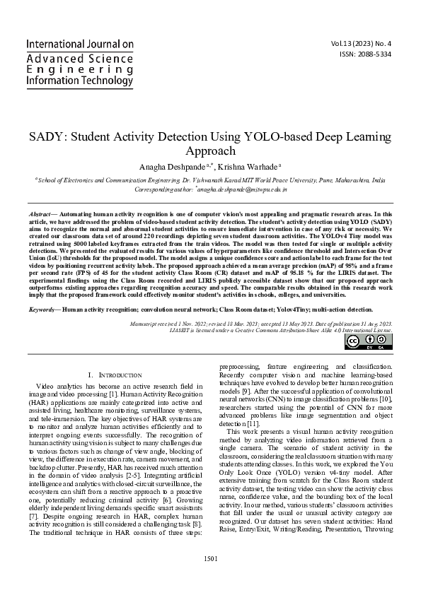 (PDF) SADY: Student Activity Detection Using YOLO-based Deep Learning Approach