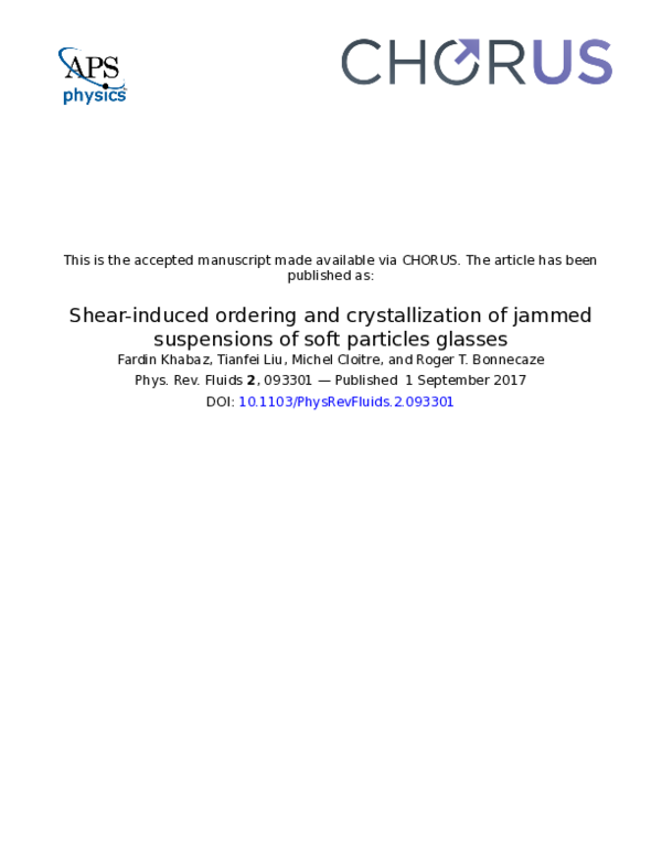 (PDF) Shear-induced ordering and crystallization of jammed suspensions of soft particles glasses