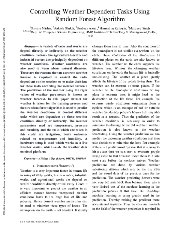 Pdf Controlling Weather Dependent Tasks Using Random Forest Algorithm