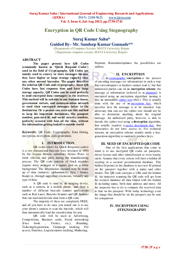 (PDF) Encryption in QR Code Using Stegnography