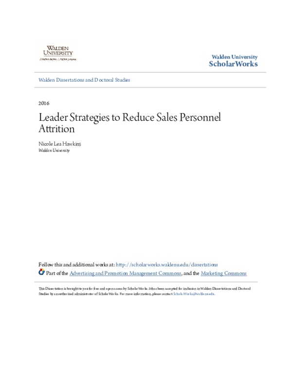 (PDF) Leader Strategies to Reduce Sales Personnel Attrition | Dr ...