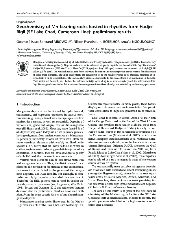 (PDF) Geochemistry of Mn-bearing rocks hosted in rhyolites from Hadjer ...