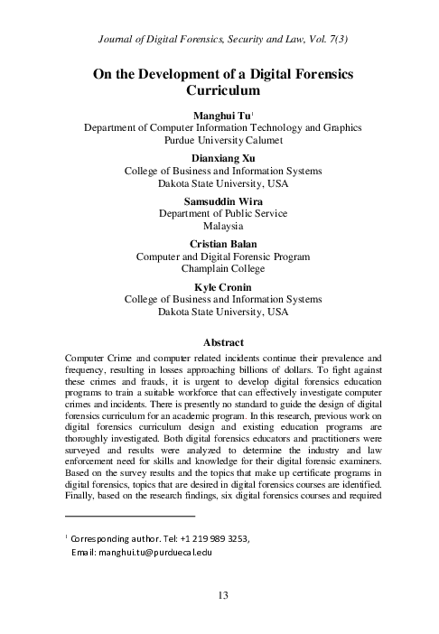 (PDF) On the Development of a Digital Forensics Curriculum