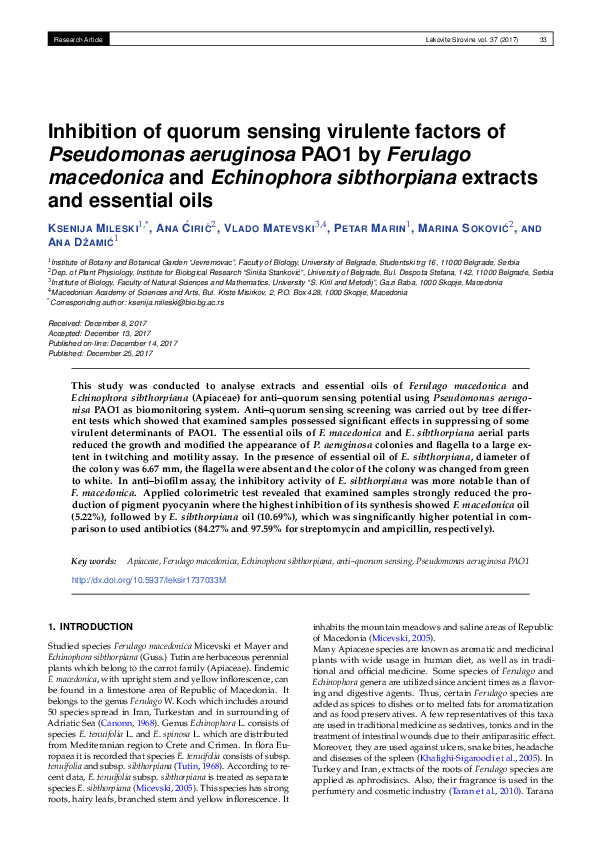 (PDF) Inhibition of quorum sensing virulente factors of Pseudomonas ...
