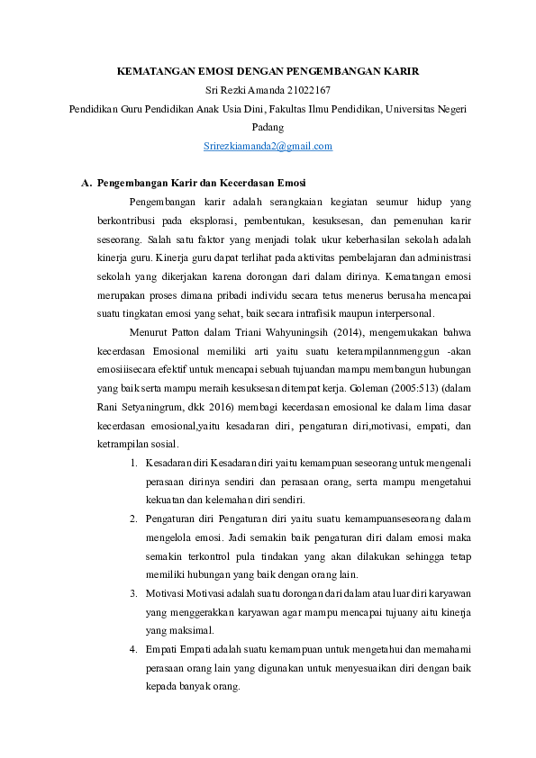 (PDF) KEMATANGAN EMOSI DENGAN PENGEMBANGAN KARIR