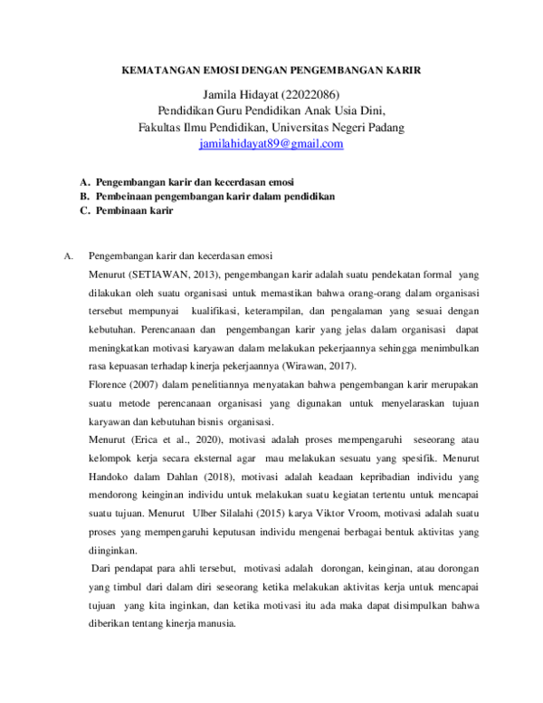 (PDF) KEMATANGAN EMOSI DENGAN PENGEMBANGAN KARIR