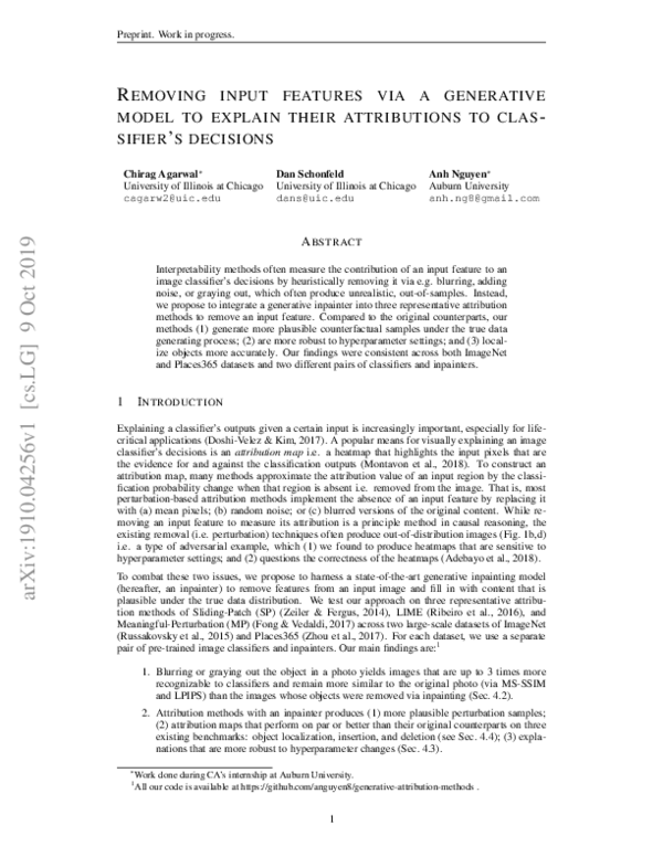 (PDF) Removing input features via a generative model to explain their ...