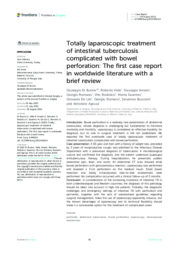 (PDF) Totally laparoscopic treatment of intestinal tuberculosis ...