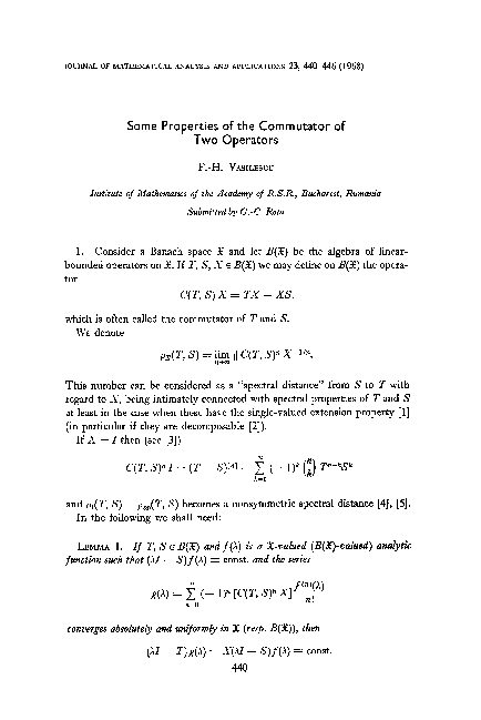 Pdf Some Properties Of The Commutator Of Two Operators