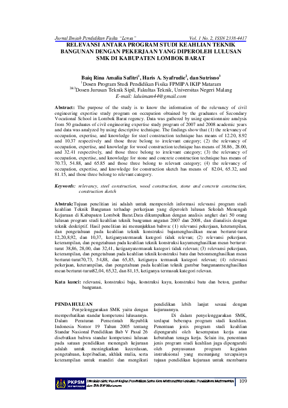 (PDF) Relevansi Antara Program Studi Keahlian Teknik Bangunan Dengan Pekerjaan Yang Diperoleh ...