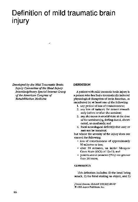 (PDF) Definition of mild traumatic brain injury